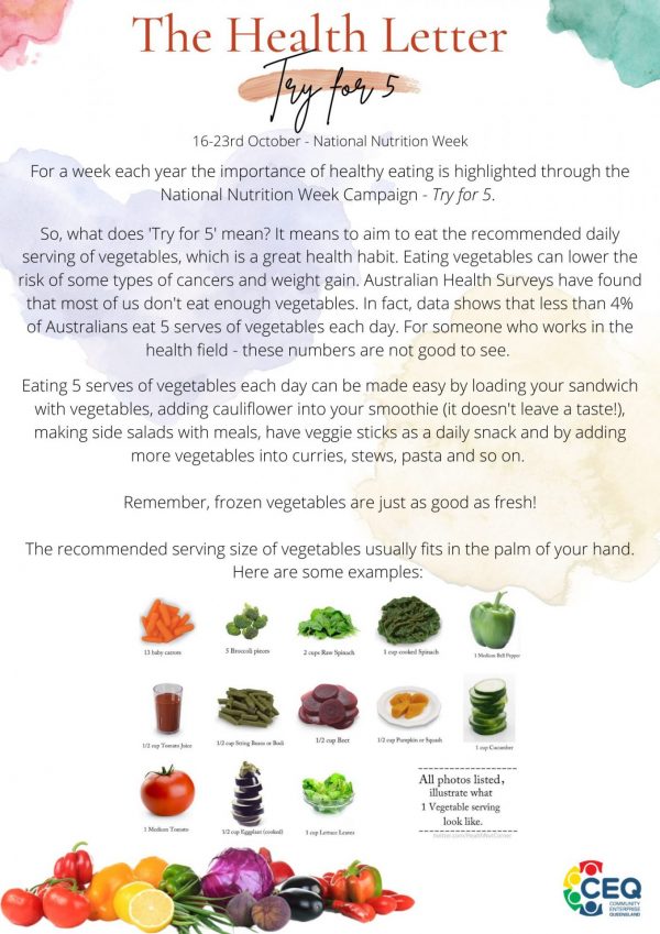 National Nutrition Week - Try for 5 - Community Enterprise Queensland